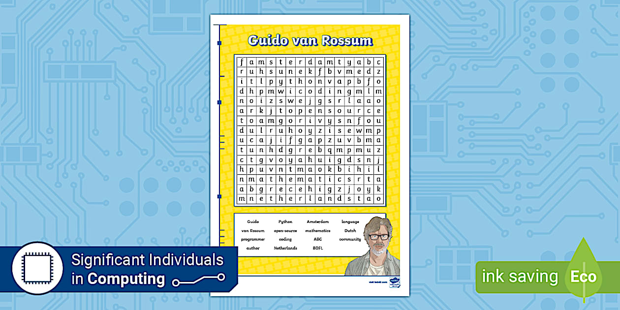 KS2 Guido van Rossum: Word Search - Twinkl - Computing UK