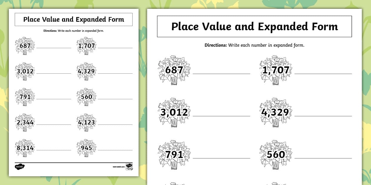 Third Grade Spring Flowers Place Value and Expanded Form