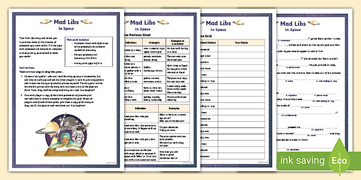 Editable Mad Libs in Space (teacher made) - Twinkl