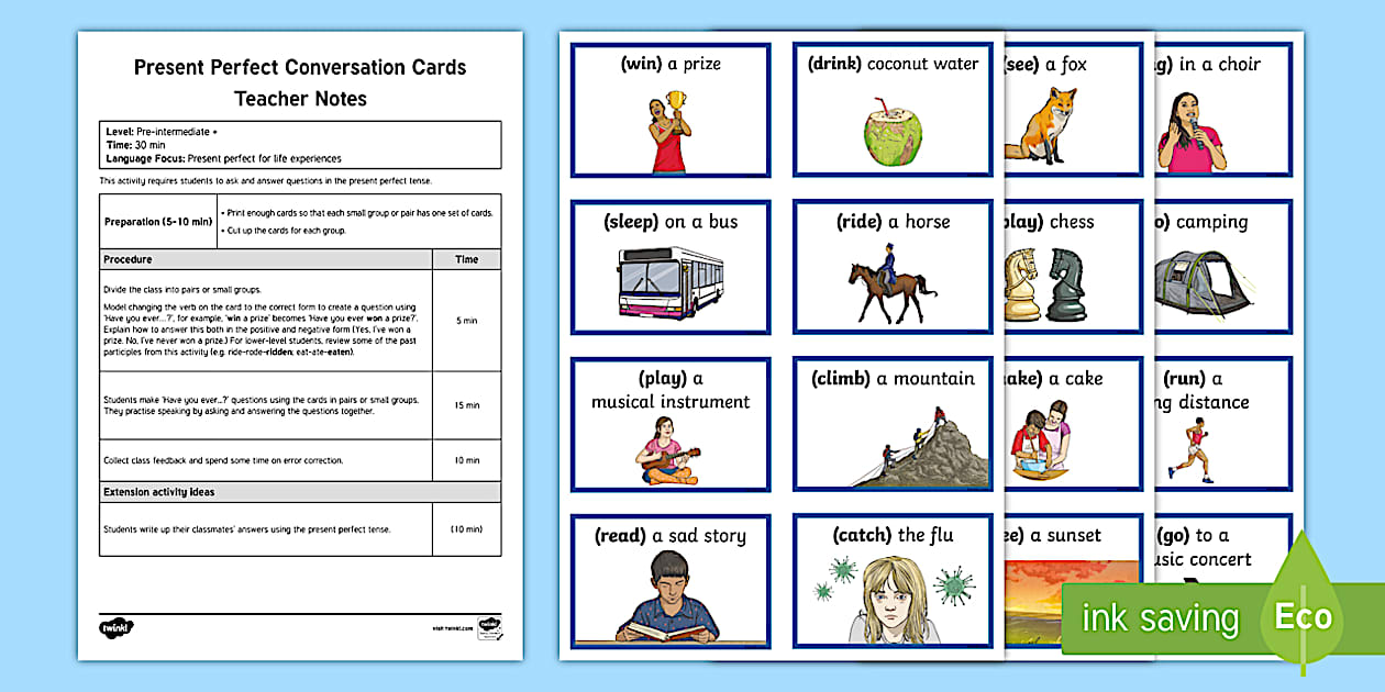 ESL Present Perfect Speaking Game with Teacher Notes