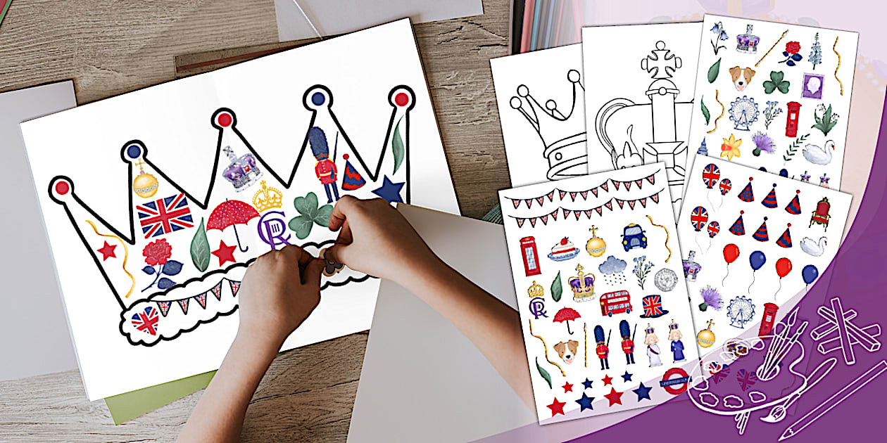 King Charles III Crown Collage Activity Pack (teacher made)