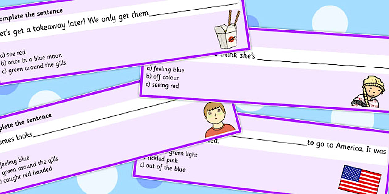 Colour Idioms Complete the Sentence Cards (teacher made)