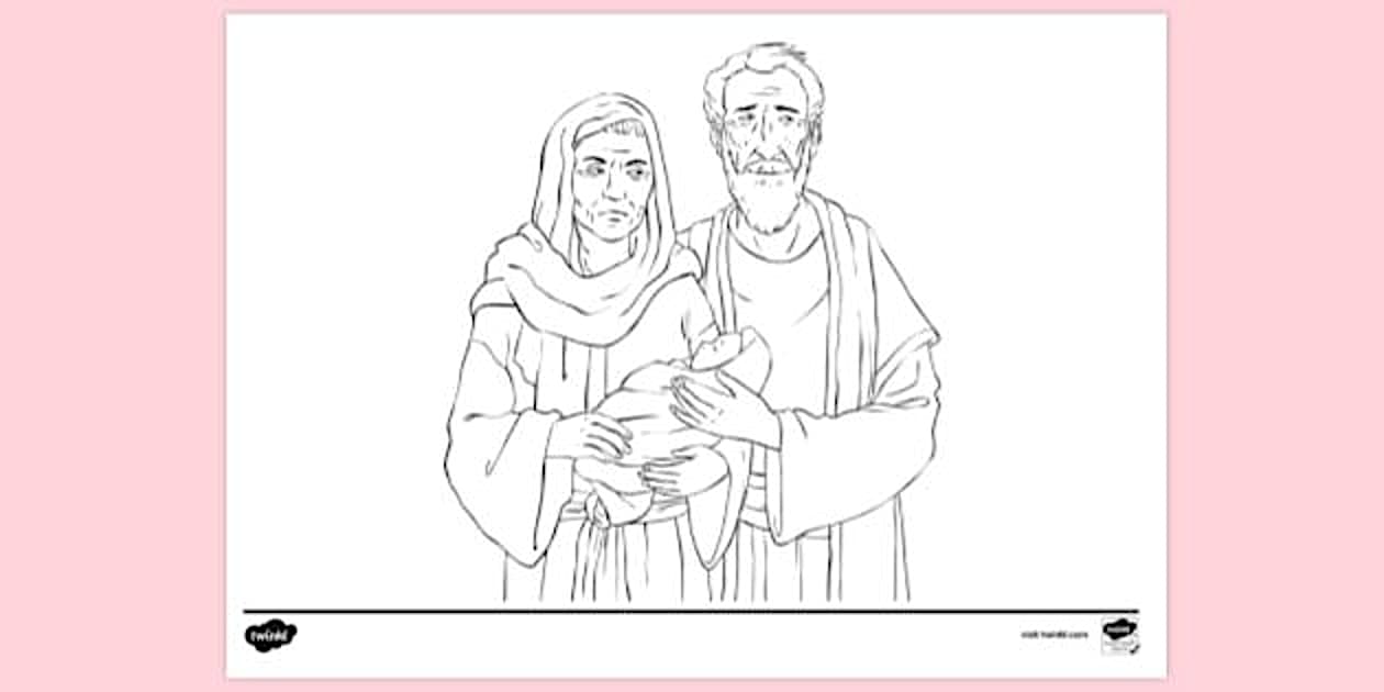 Abraham and Sarah Holding Isaac Colouring Sheet | Colouring Sheets