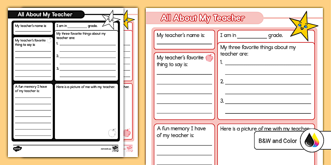 All About My Teacher Worksheet for Grades 3-5 | Twinkl USA