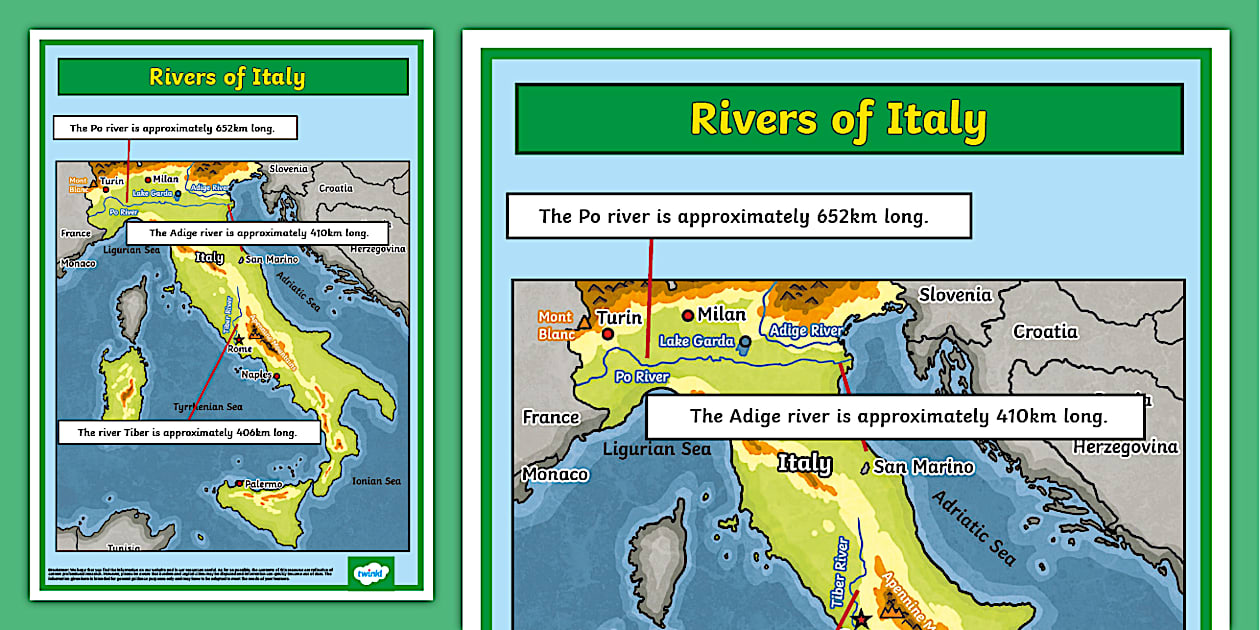 Italy Map: Italian Rivers Display Poster - Twinkl