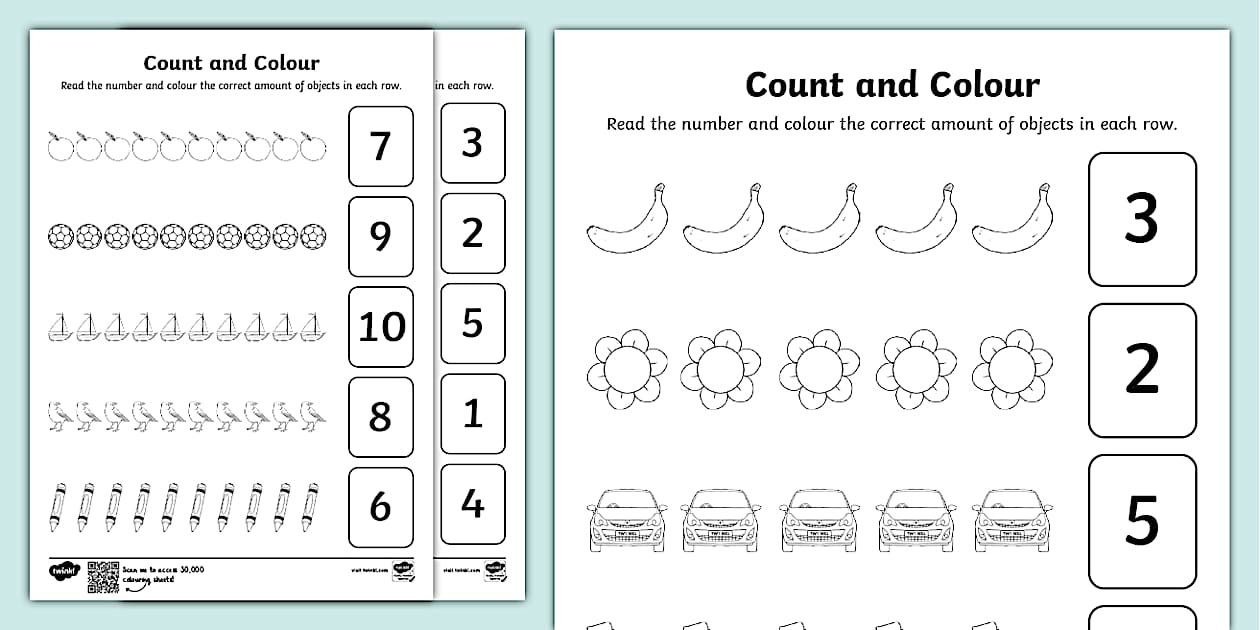 Left-Handed Friendly Count and Colour Worksheet - Twinkl