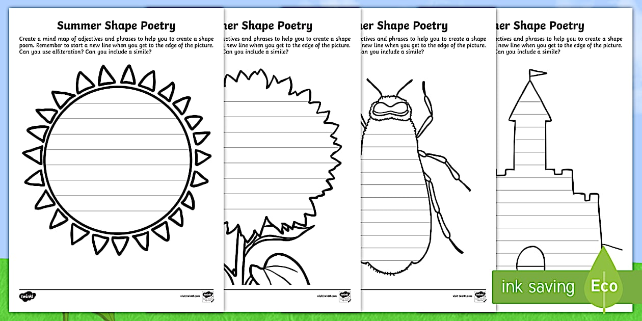 Lower Ability KS1 Summer Shape Poems - Worksheets - Twinkl
