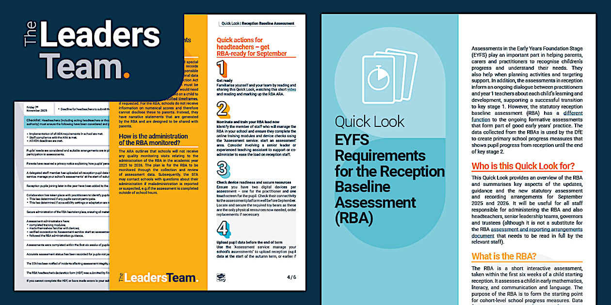 Quick Look: EYFS Requirements for the Reception Baseline Assessment (RBA)