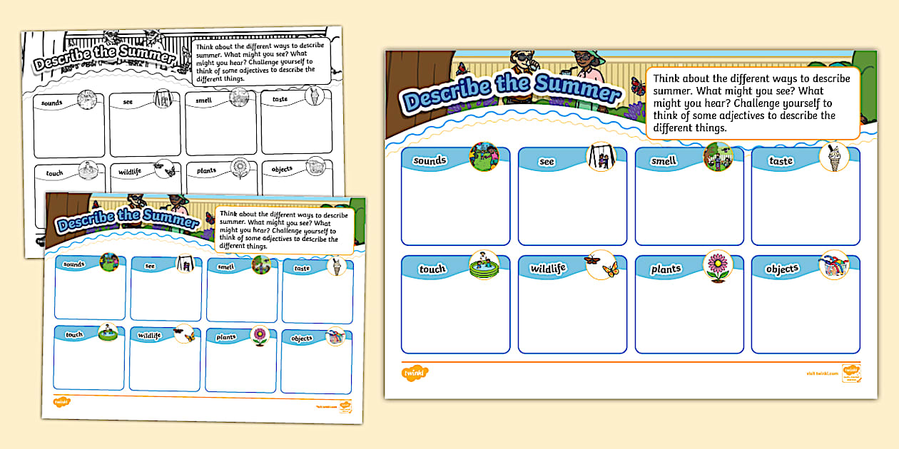 Summer Adjectives Worksheet (teacher made) - Twinkl