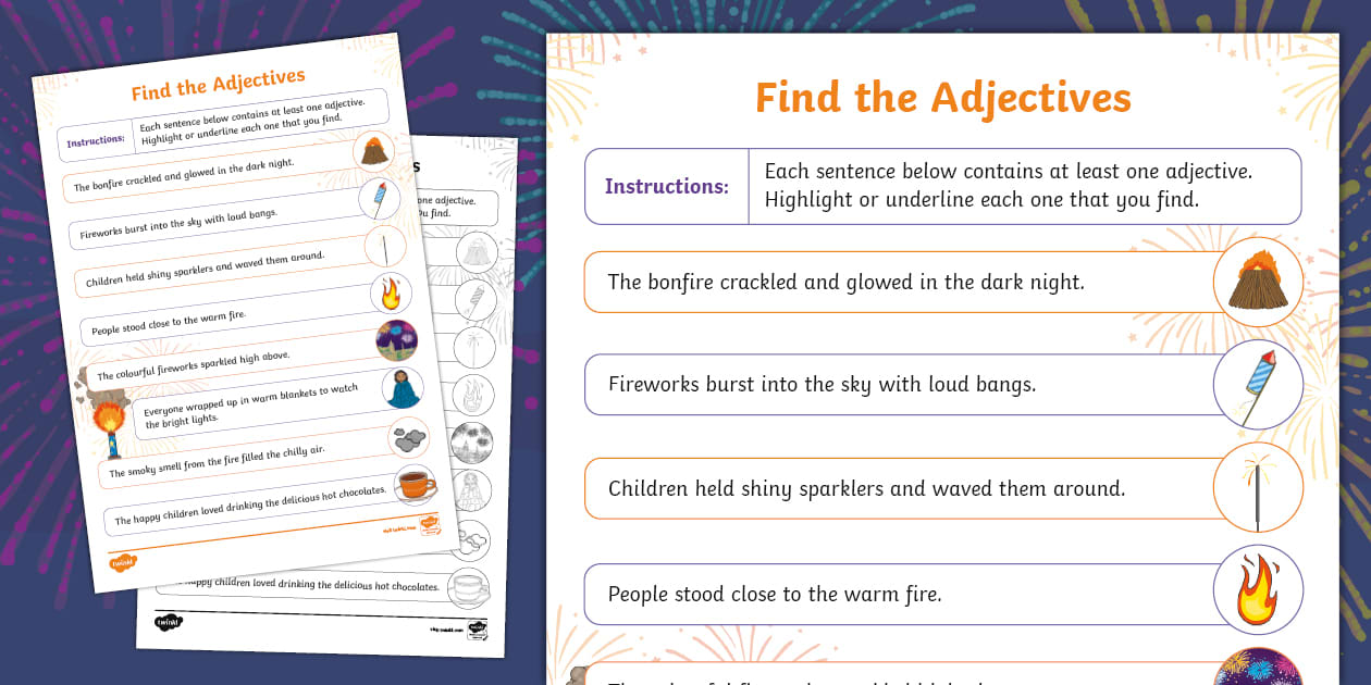 Bonfire Night Find the Adjectives Worksheet