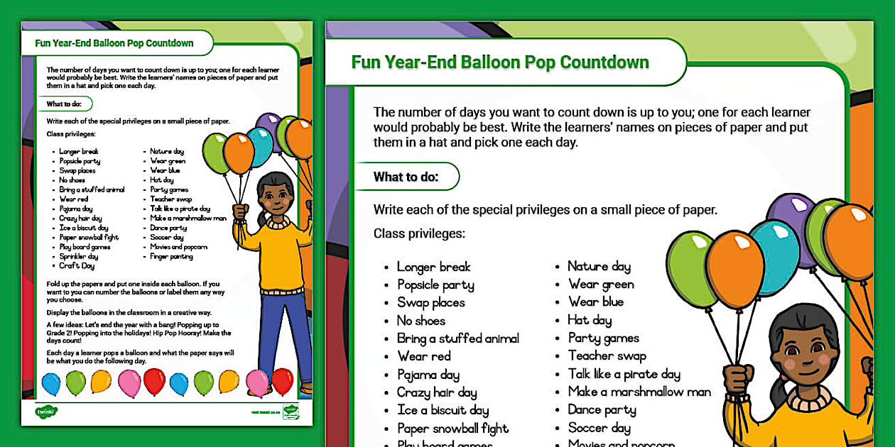 End of Year Balloon Pop Countdown (teacher made) - Twinkl