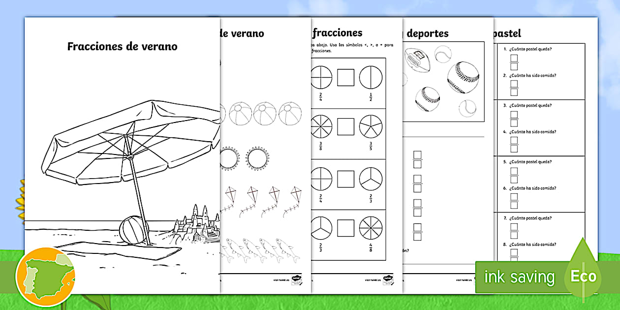 Cuadernillo de matemáticas: Fracciones de verano - Twinkl