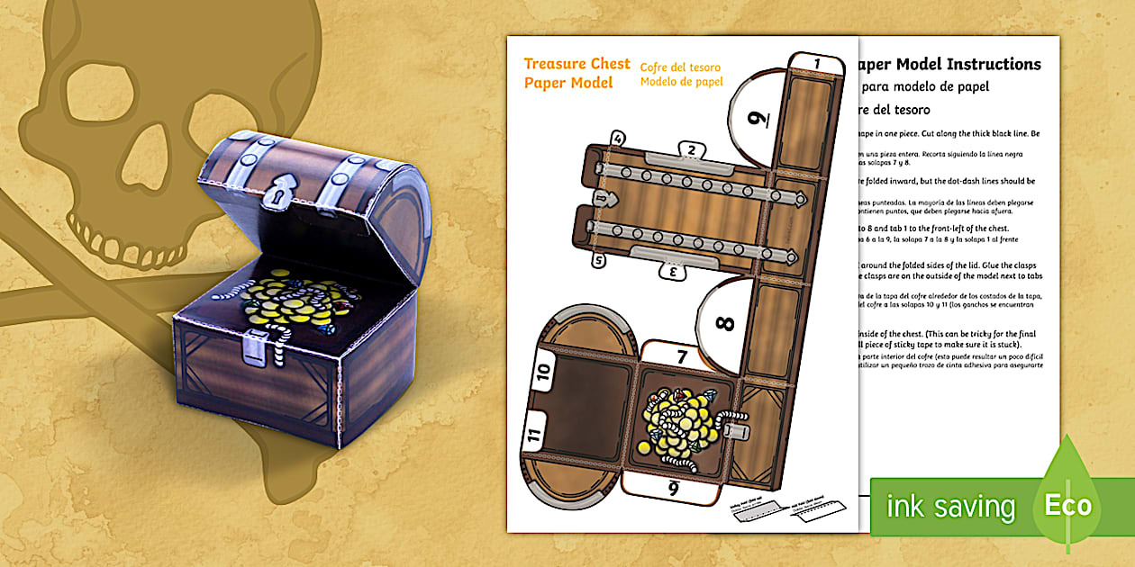 Treasure Chest Paper Craft - English / Spanish - Treasure Chest Paper Model