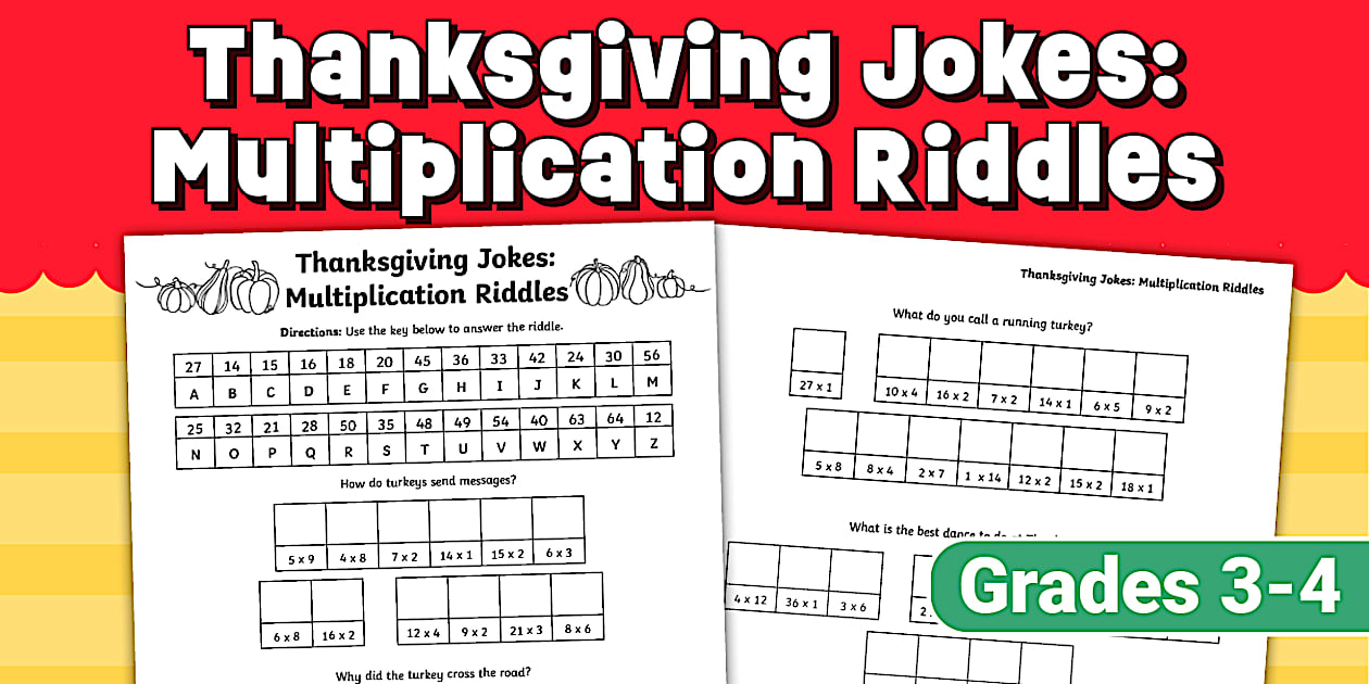 Thanksgiving Jokes: Multiplication Riddles for 3rd-4th Grade