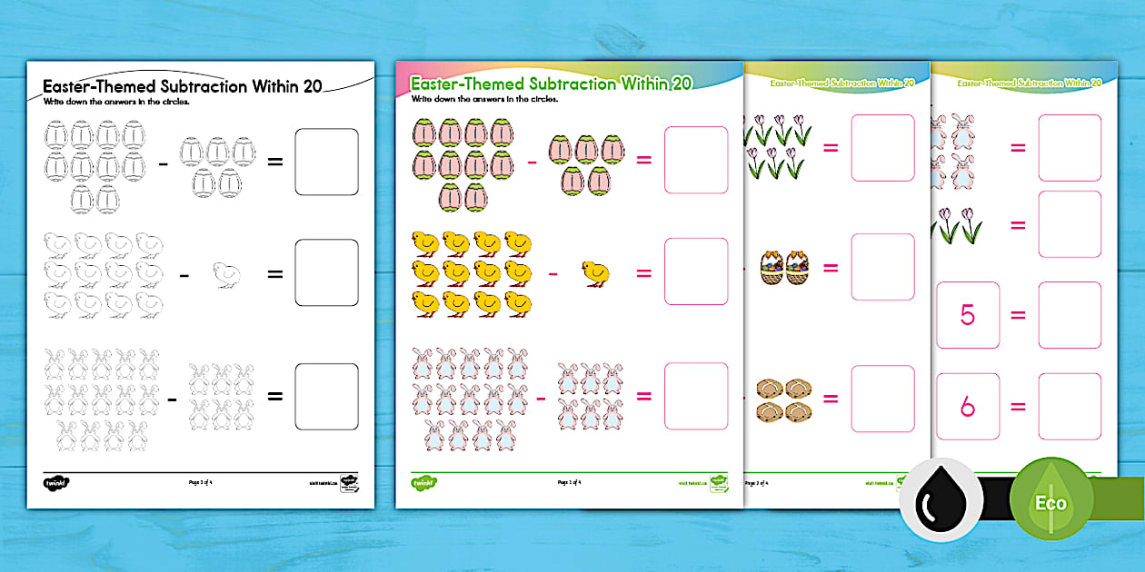 Easter-Themed Subtraction Within 20 Activity Sheet - Twinkl