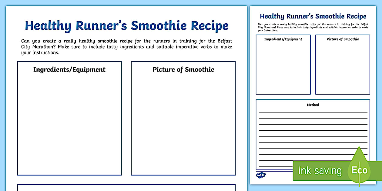 Marathon Smoothie Recipe Worksheet - Twinkl