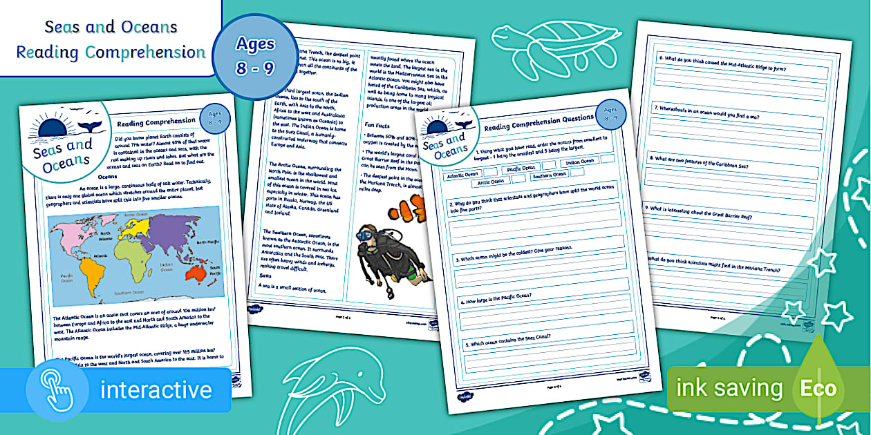 Year 4 Seas and Oceans Reading Comprehension (Ages 8 - 9)