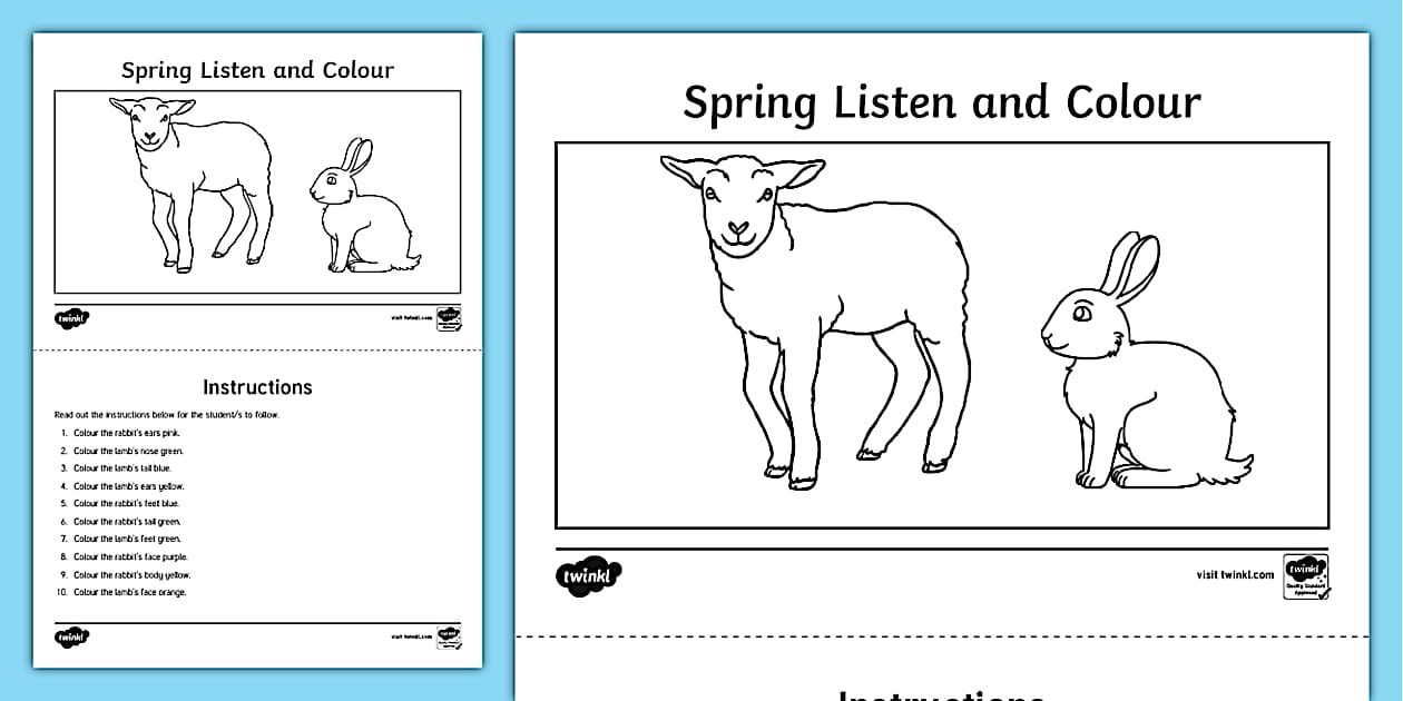 Spring Listen and Colour Three Key Words Worksheet / Worksheet
