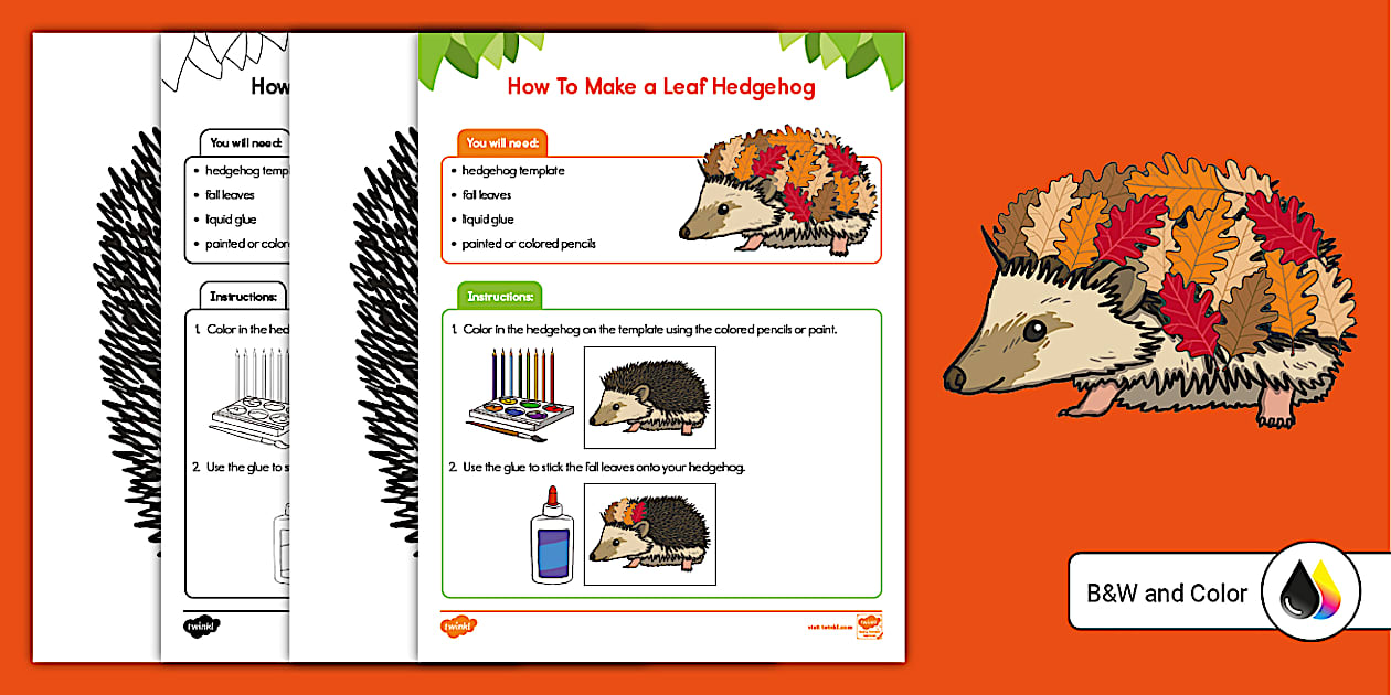 Leaf Hedgehog Craft | Printable Fall Activity | Twinkl
