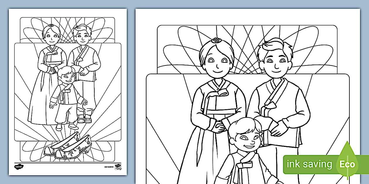 Traditional Hanbok Coloring Montage (teacher made) - Twinkl