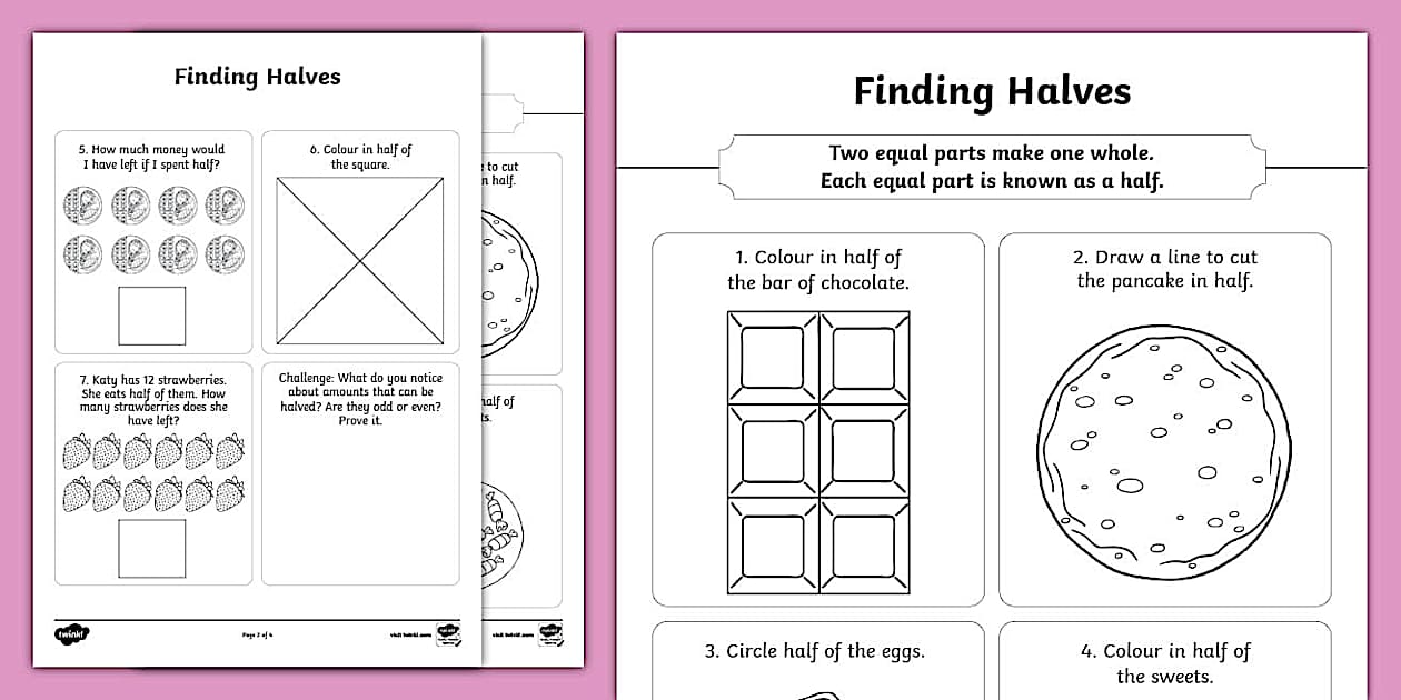 Finding Halves Worksheet - Twinkl - KS1 (teacher made)