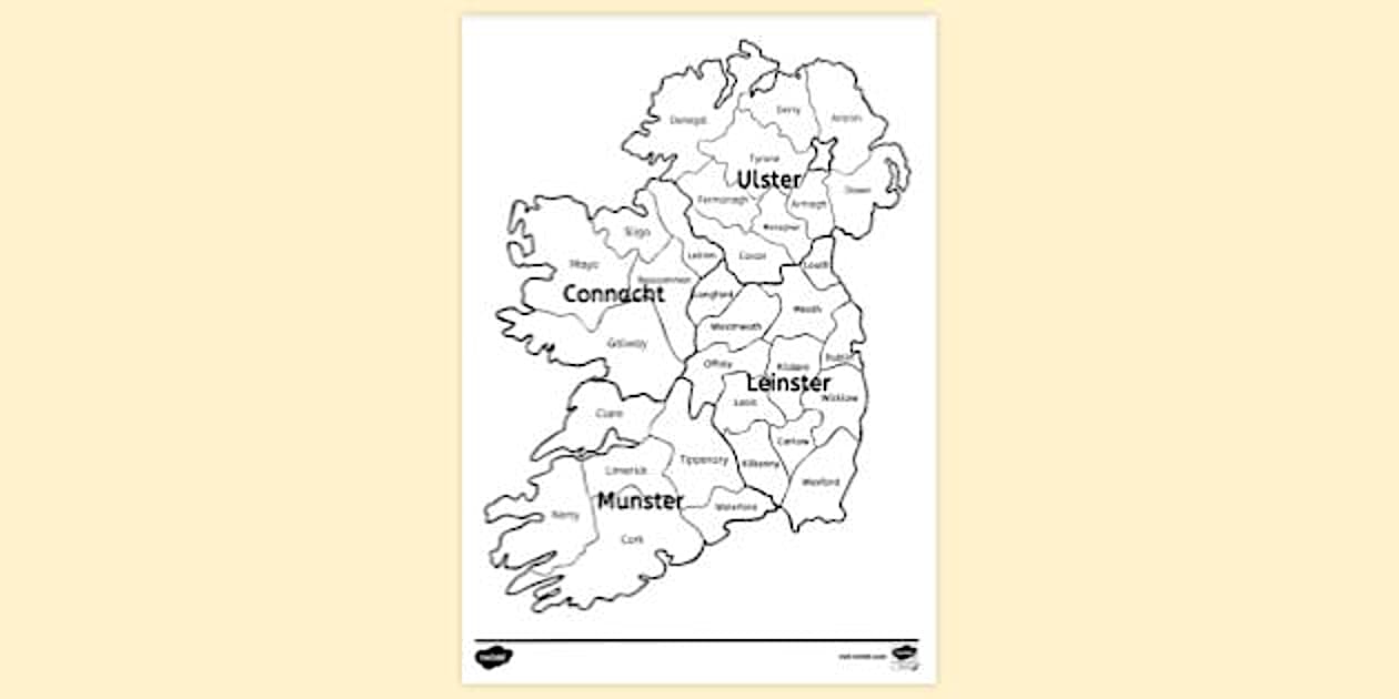 Map of Ireland Showing Counties Colouring Sheet - Twinkl