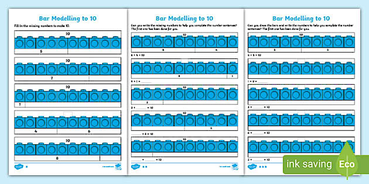 Bar Modelling to Ten Differentiated Worksheets - Twinkl