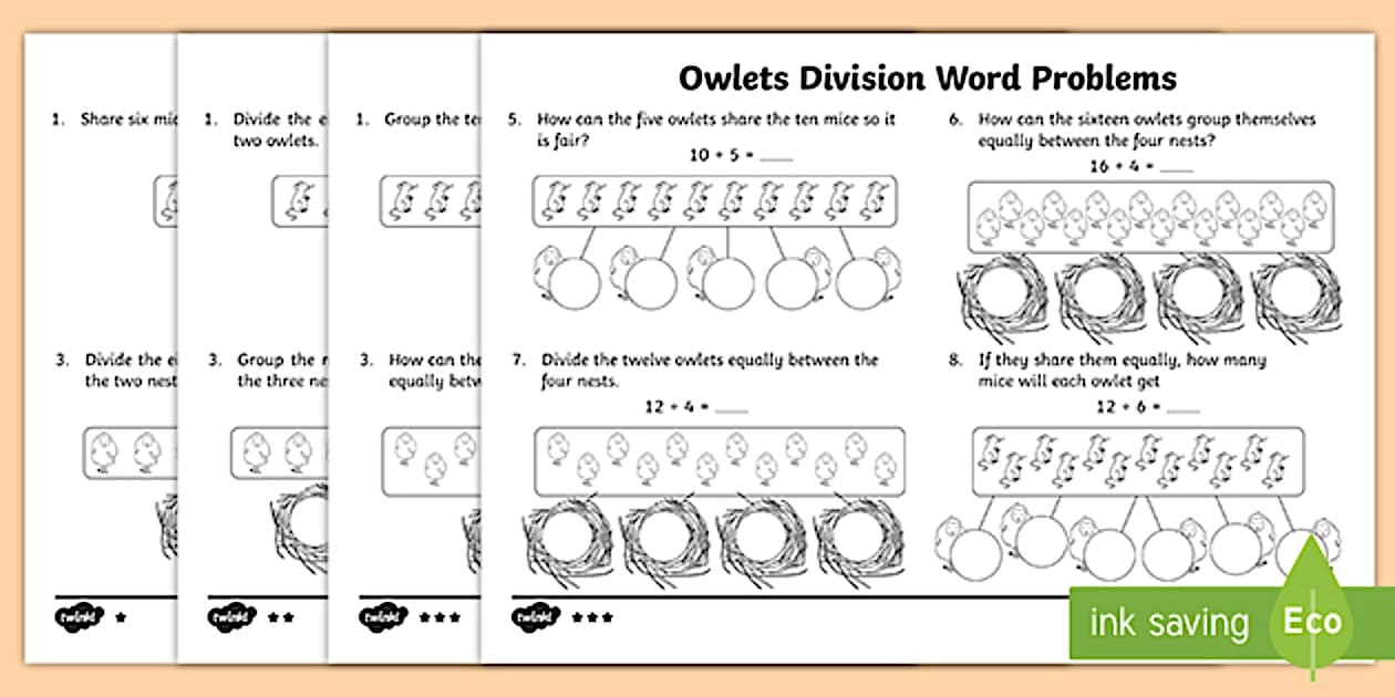 Owlets Division Word Problems Differentiated Worksheets
