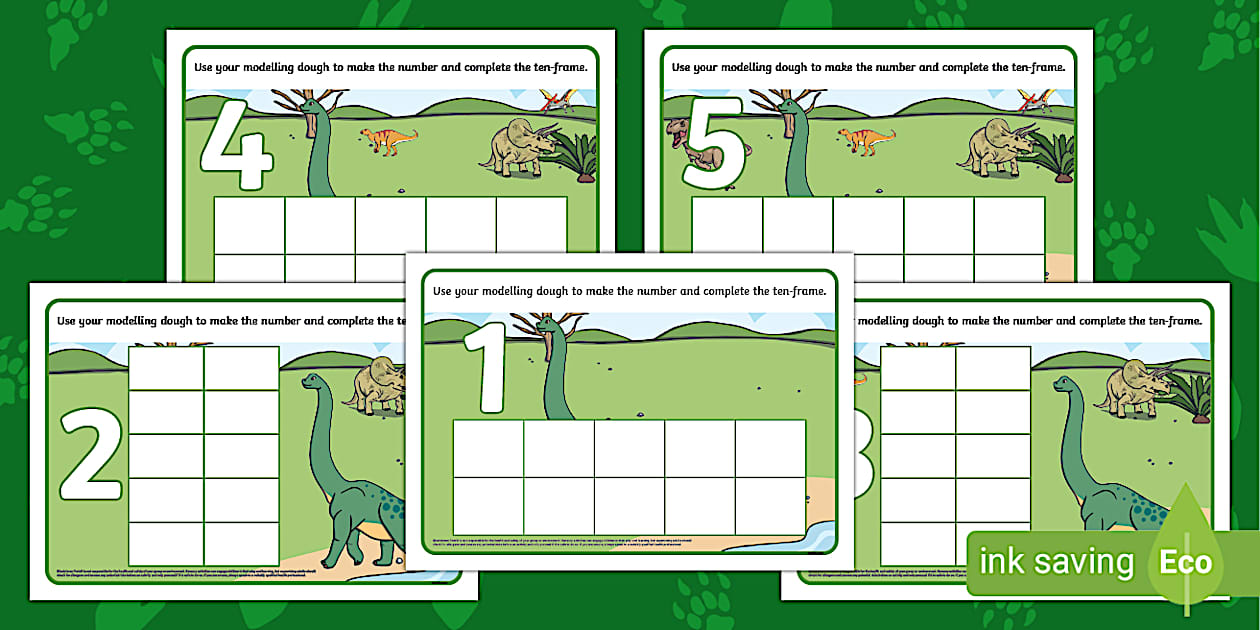 Dinosaur Ten-Frame Number Modelling Dough Mats | Twinkl