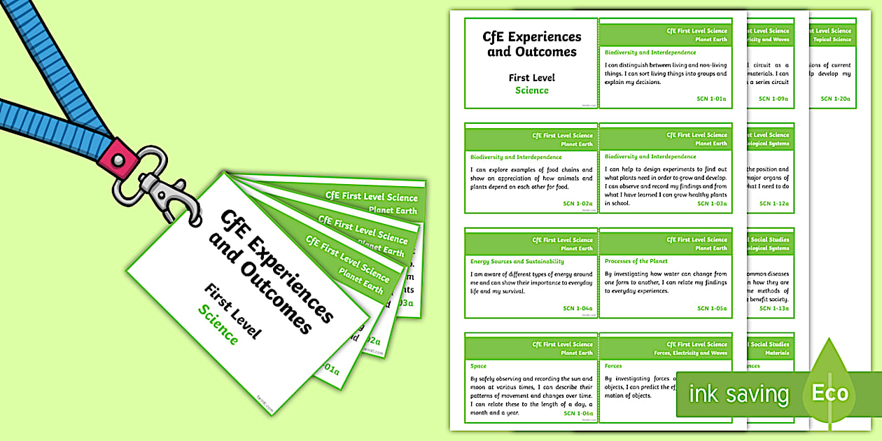 Editable Lanyard-Sized CfE First Level Science Experiences and Outcomes ...