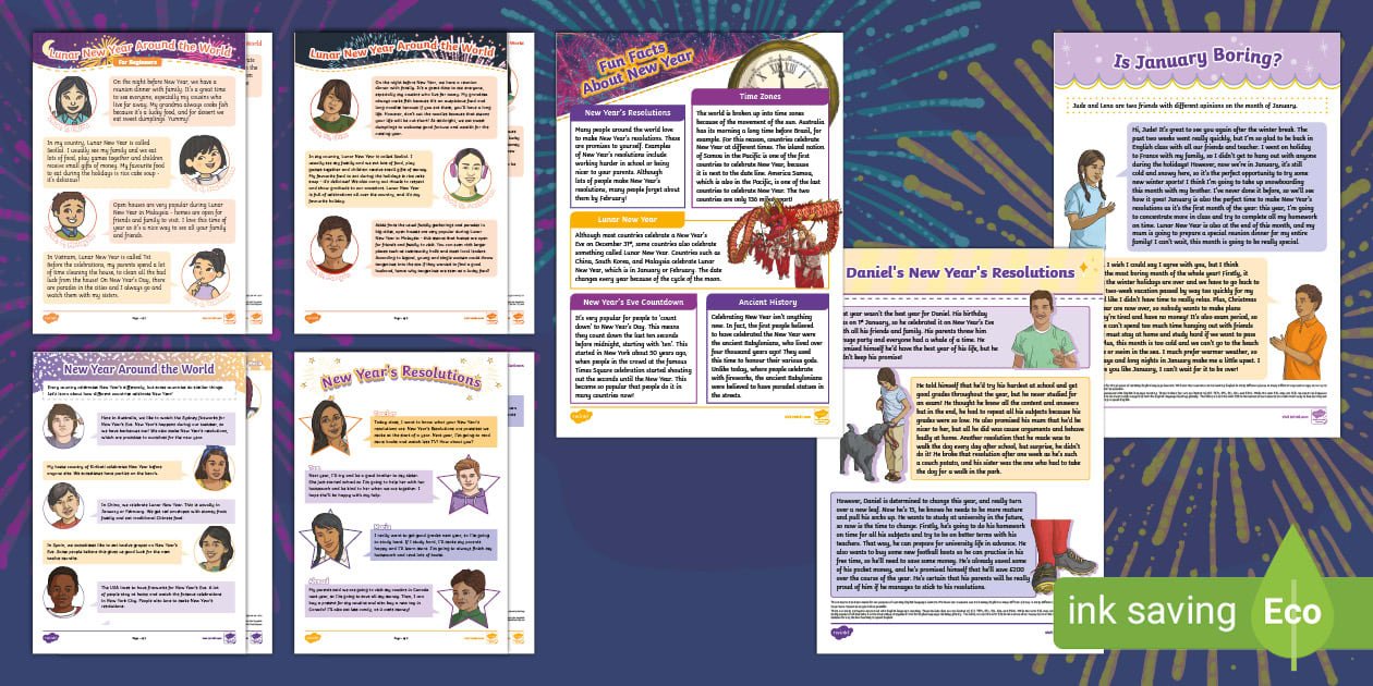 ESL January Intermediate Reading Comprehension Pack - Twinkl