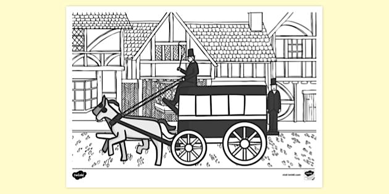 Horse and Coach Carriage Colouring Sheet | Colouring Pages