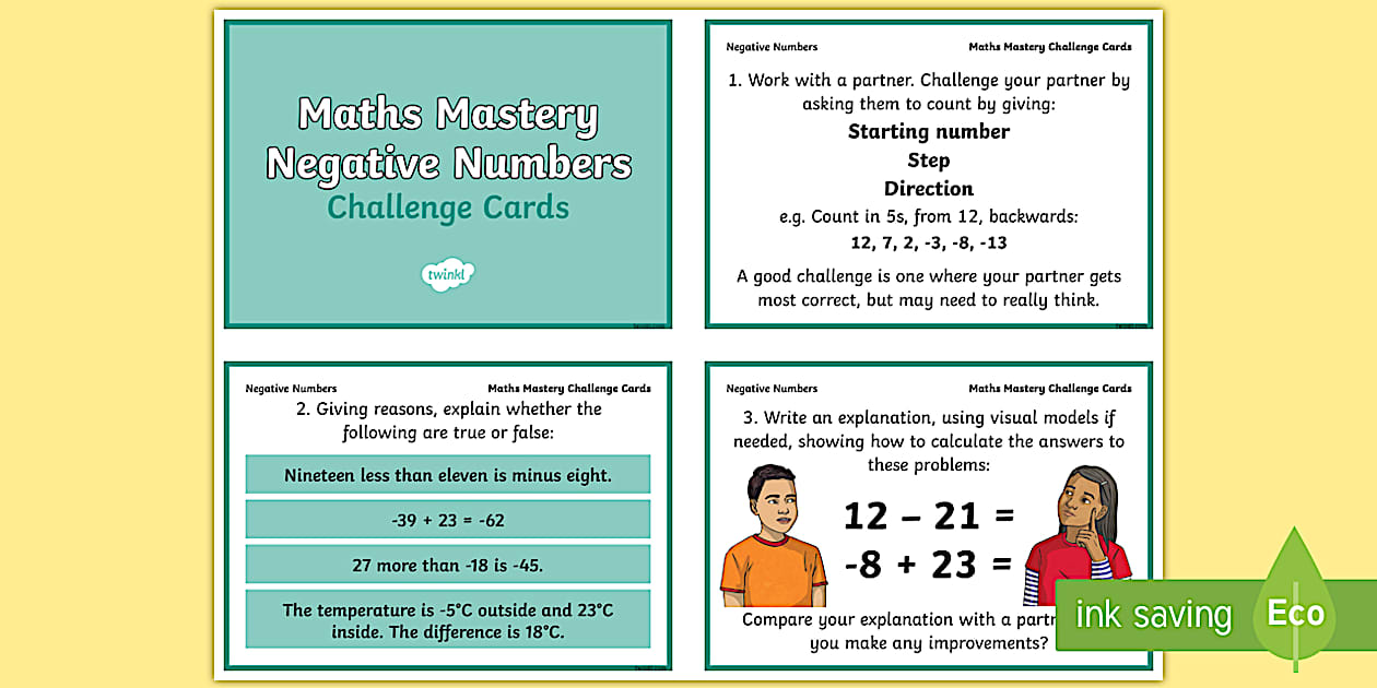 Year 6 Maths Mastery Negative Numbers Challenge Cards