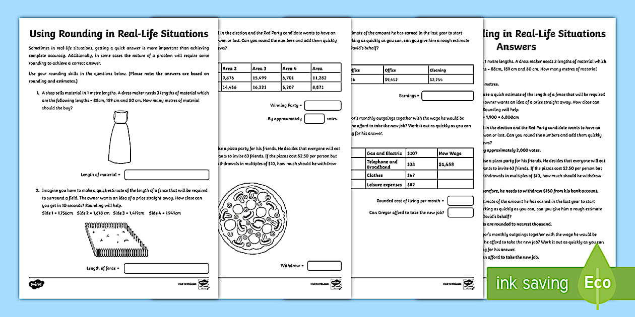 Using Rounding in Real-Life Situations Worksheet - Twinkl