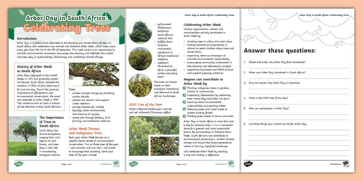 Arbor Day Worksheet - Twinkl South Africa