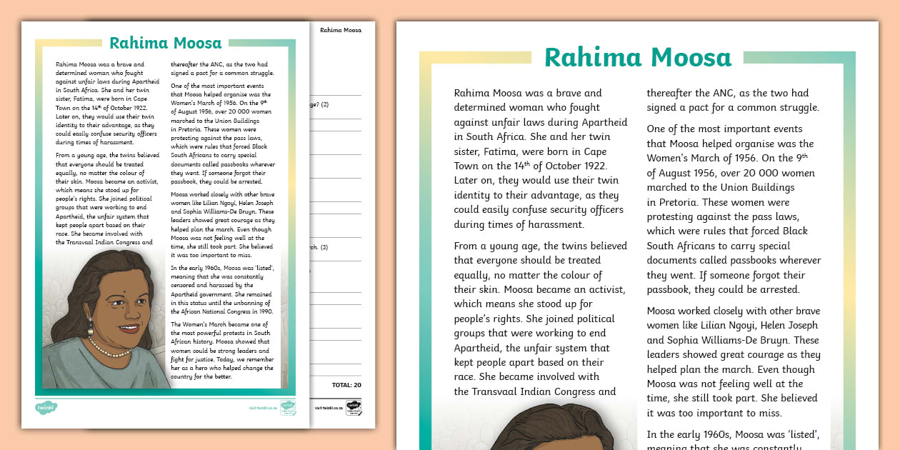 Rahima Moosa Biography - Reading Comprehension