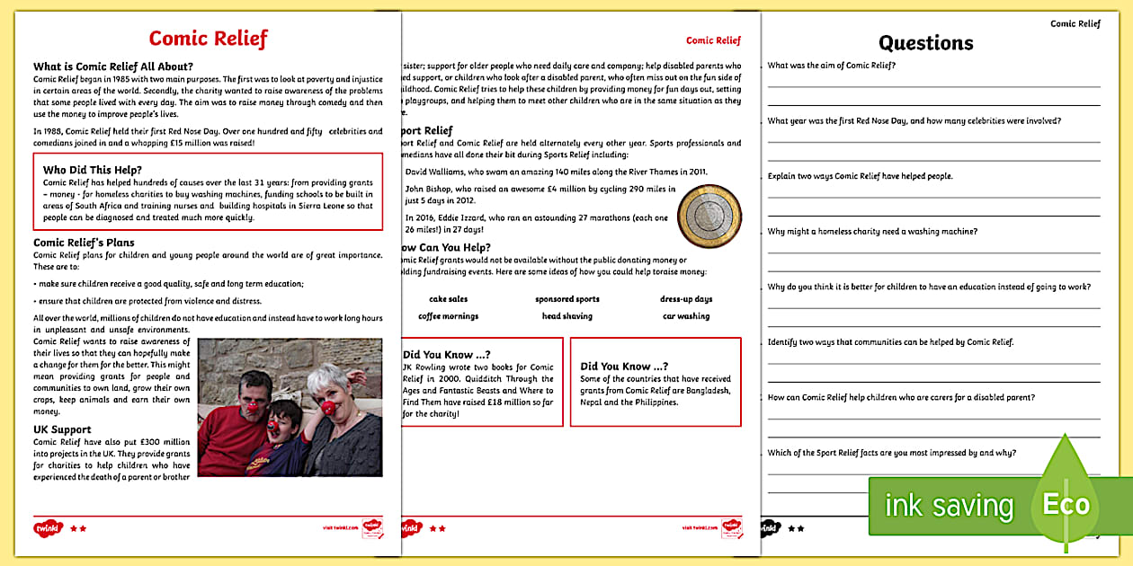 Comic Relief (Red Nose Day) Differentiated Reading Comprehension Activity