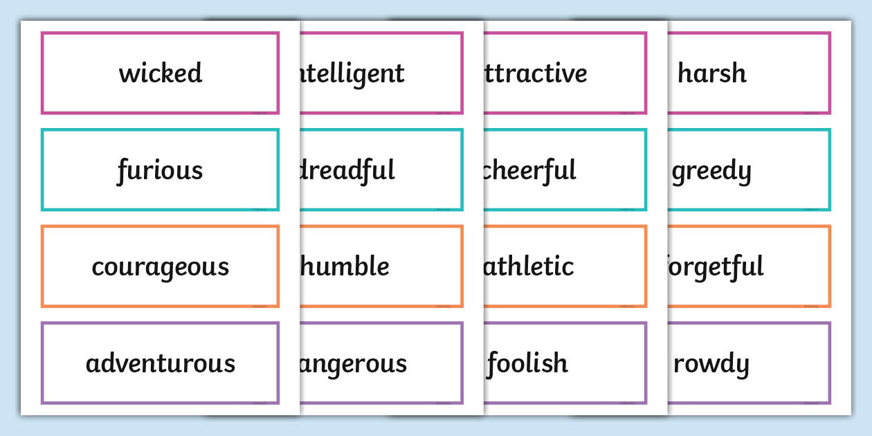 Character Adjective Word Cards (l'enseignant a fait)