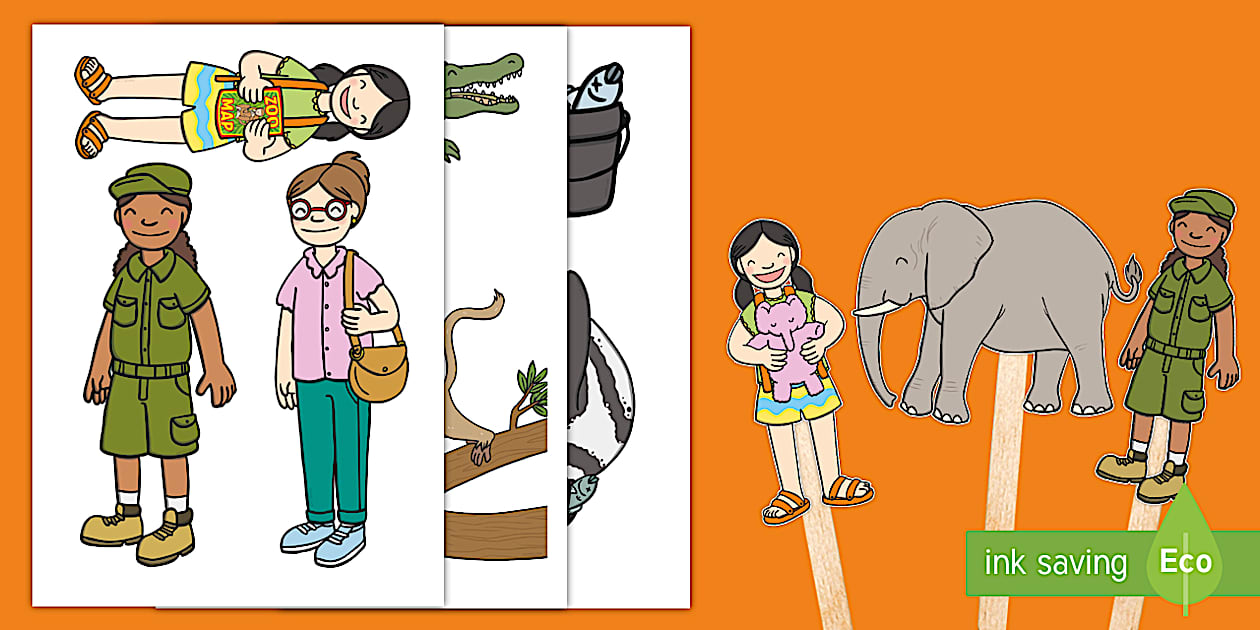 Who's at the Zoo Story Stick Puppets (Hecho por educadores)