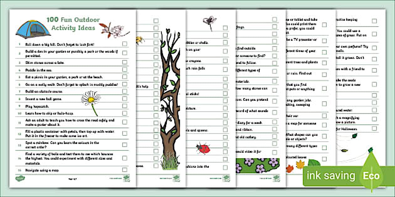 Summer Outdoor Activities - 100 Ideas - Worksheet - Twinkl