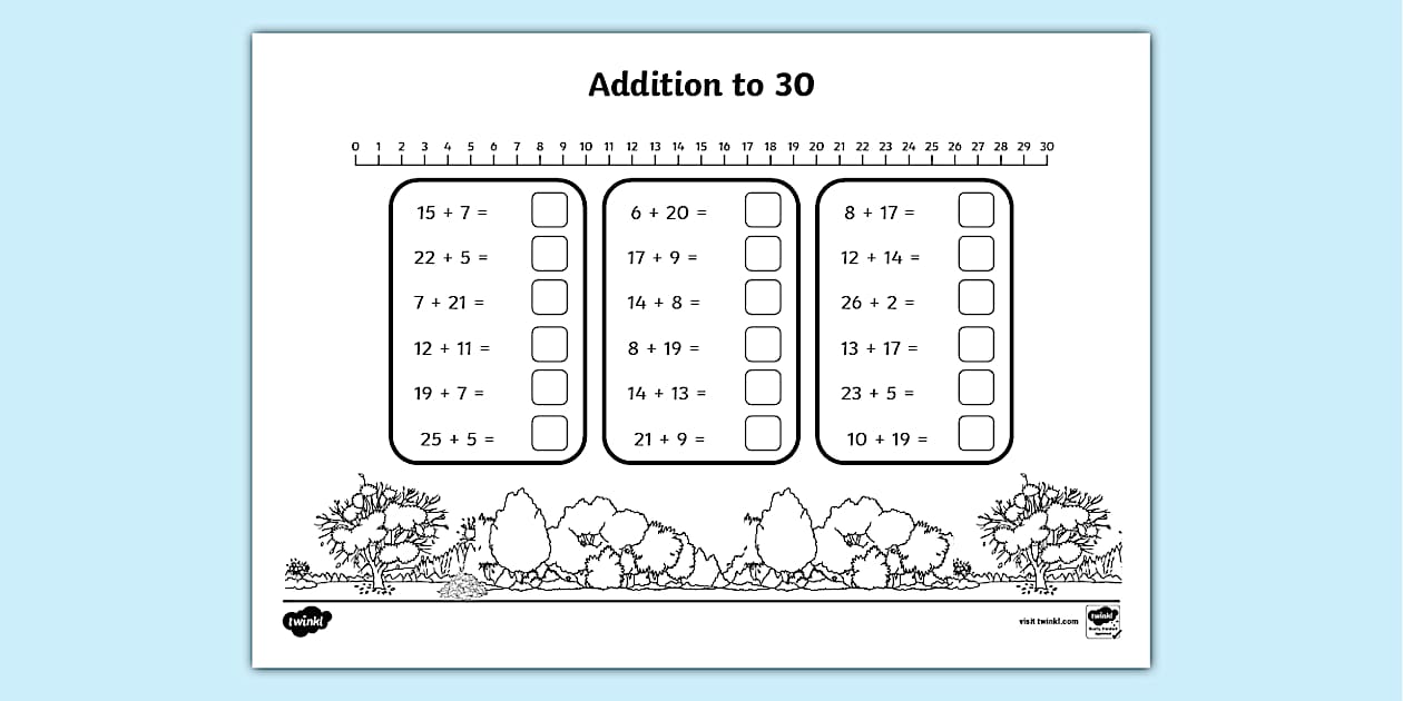 Autumn-Themed Addition to 30 Activity Sheet - Twinkl