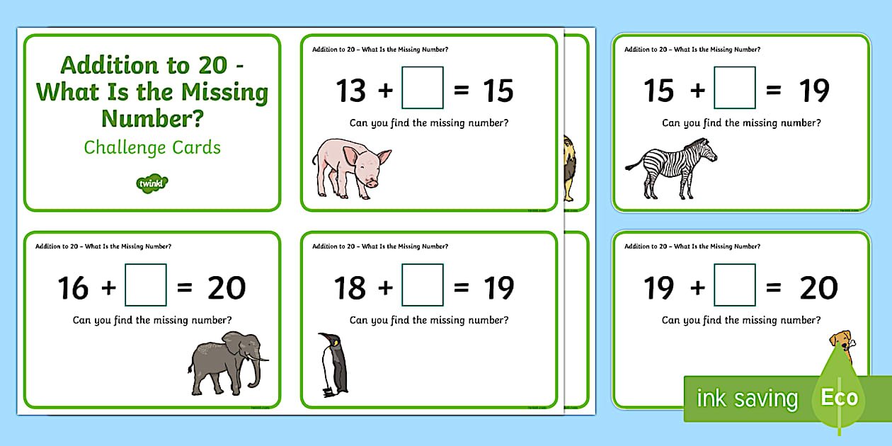 SA Addition to 20 - Missing Number Challenge Cards - Twinkl