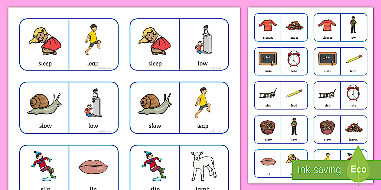 'sl' and 'l' Near Minimal Pair Dominoes (teacher made)