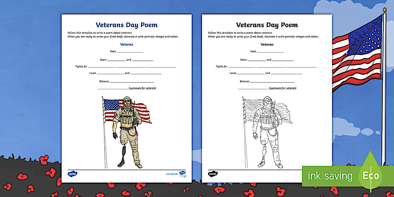 Veterans Day Poem Writing Template for 3rd-5th Grade