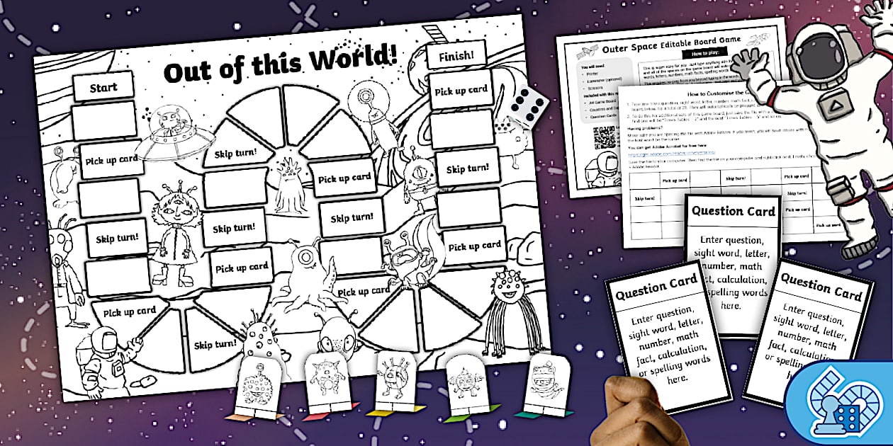 Outer Space and Aliens Editable Board Game - National Space Day