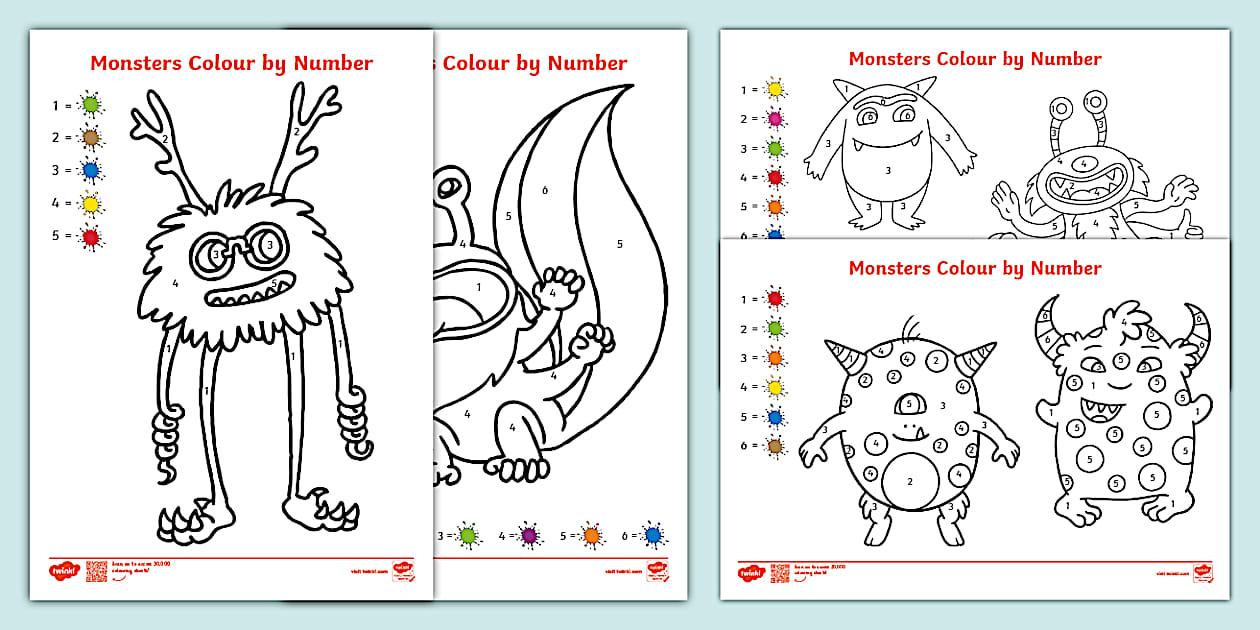 Monsters Color by Number (Teacher-Made) - Twinkl