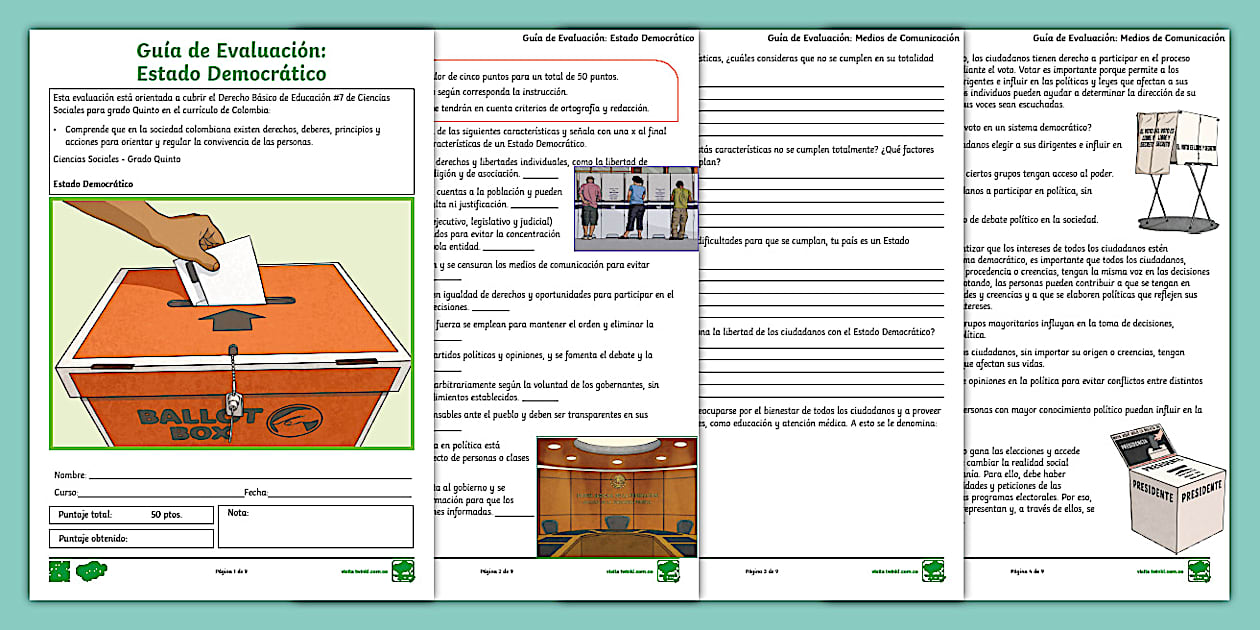 Guía de Evaluación: Estado Democrático - Twinkl Colombia
