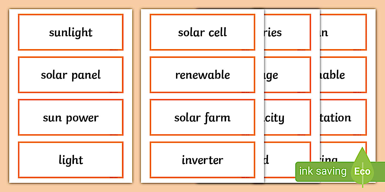 Solar Energy Word Cards (teacher made) - Twinkl