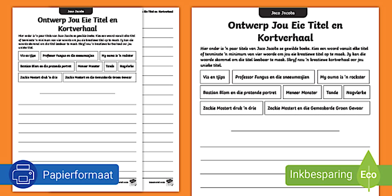 FREE! - Jaco Jacobs: Kreatiewe Skryfwerk (teacher made)