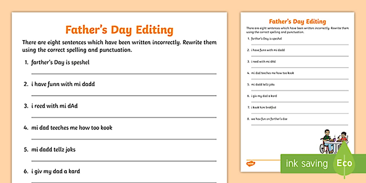 TAS Father's Day Editing Worksheet (teacher made) - Twinkl